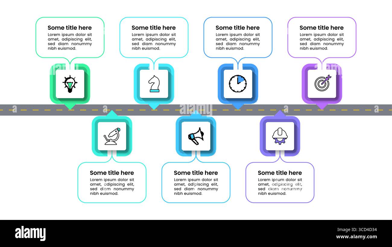 Infographic template with icons and 7 options or steps. Road. Can be ...