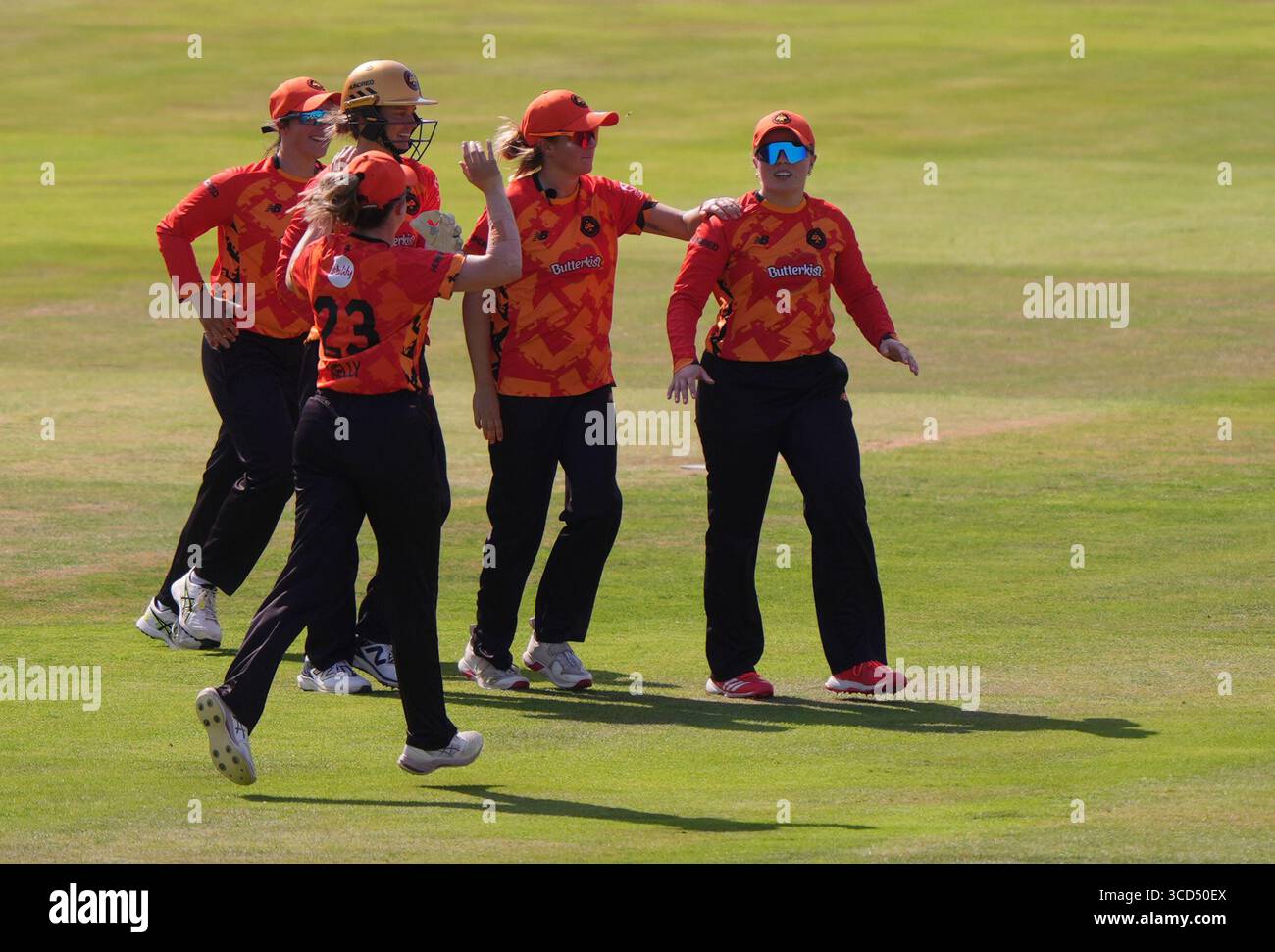 Birmingham Phoenix's Ailsa Lister (right) celebrates the wicket of Oval ...