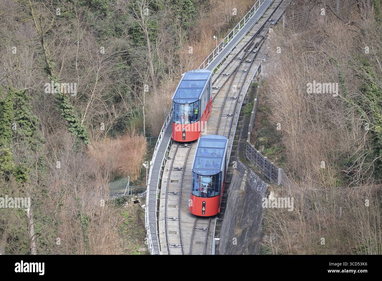 Modern funicular climbing to Schlossberg in Graz, Austria Stock Photo ...