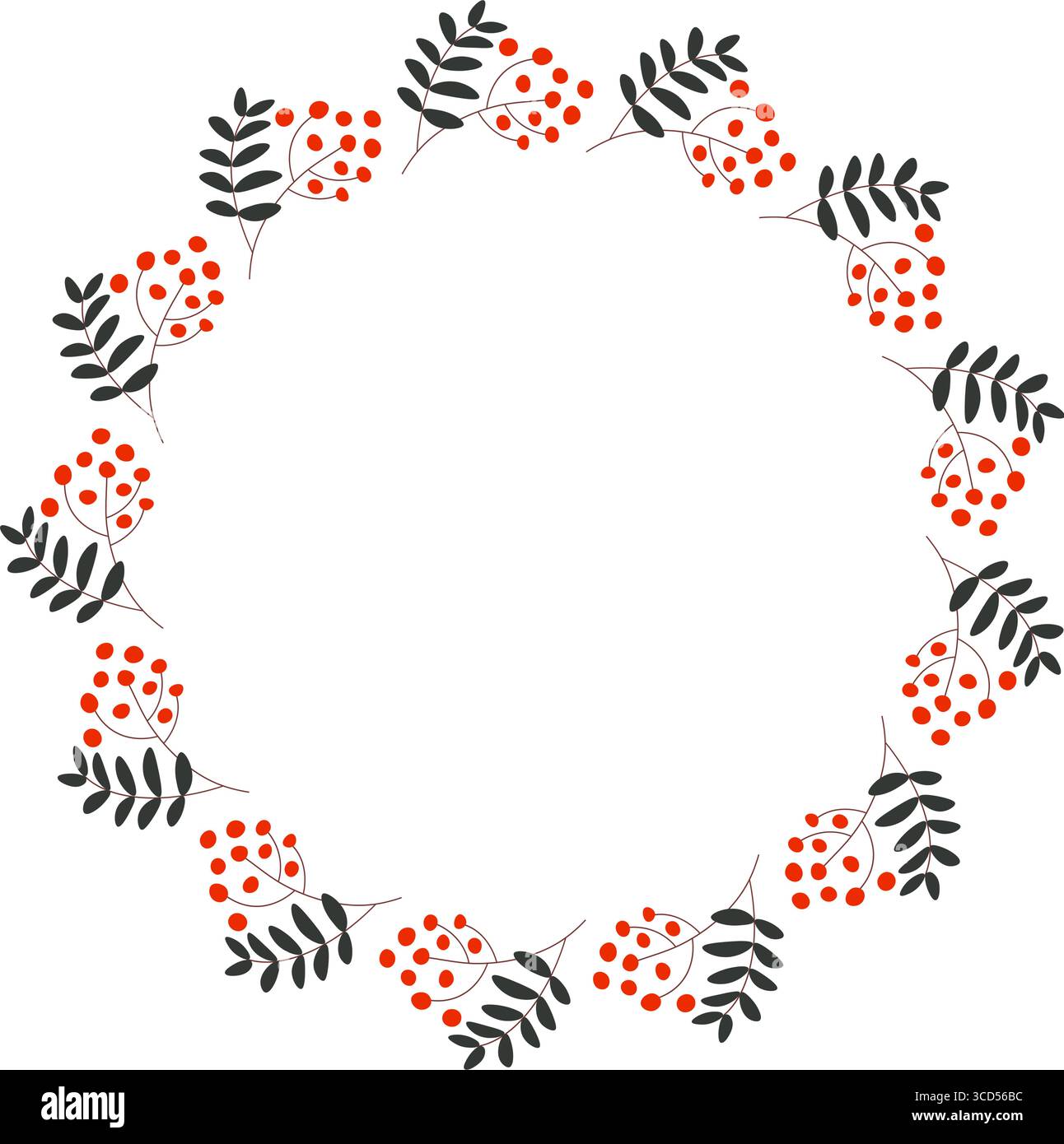 Autumn rowan berry wreath. Circle frame template for greeting cards or ...