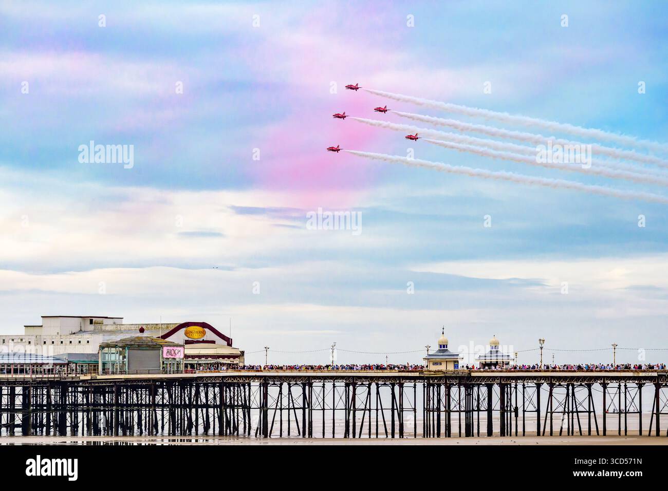 Blackpool, England - 10th August 2025: The Red Arrows performing an ...