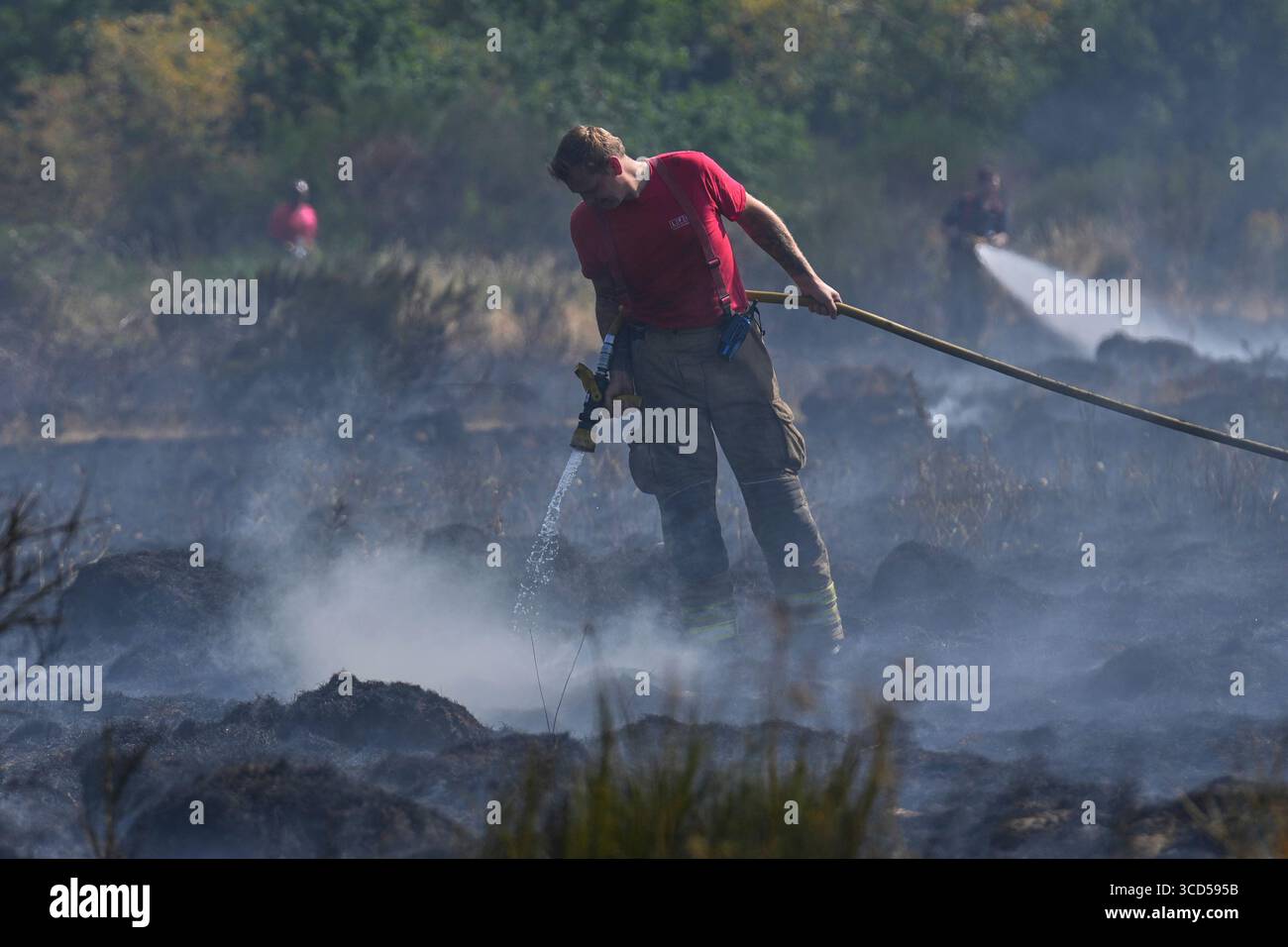 Members of the London Fire Brigade tackle a wildfire on Wanstead Flats ...