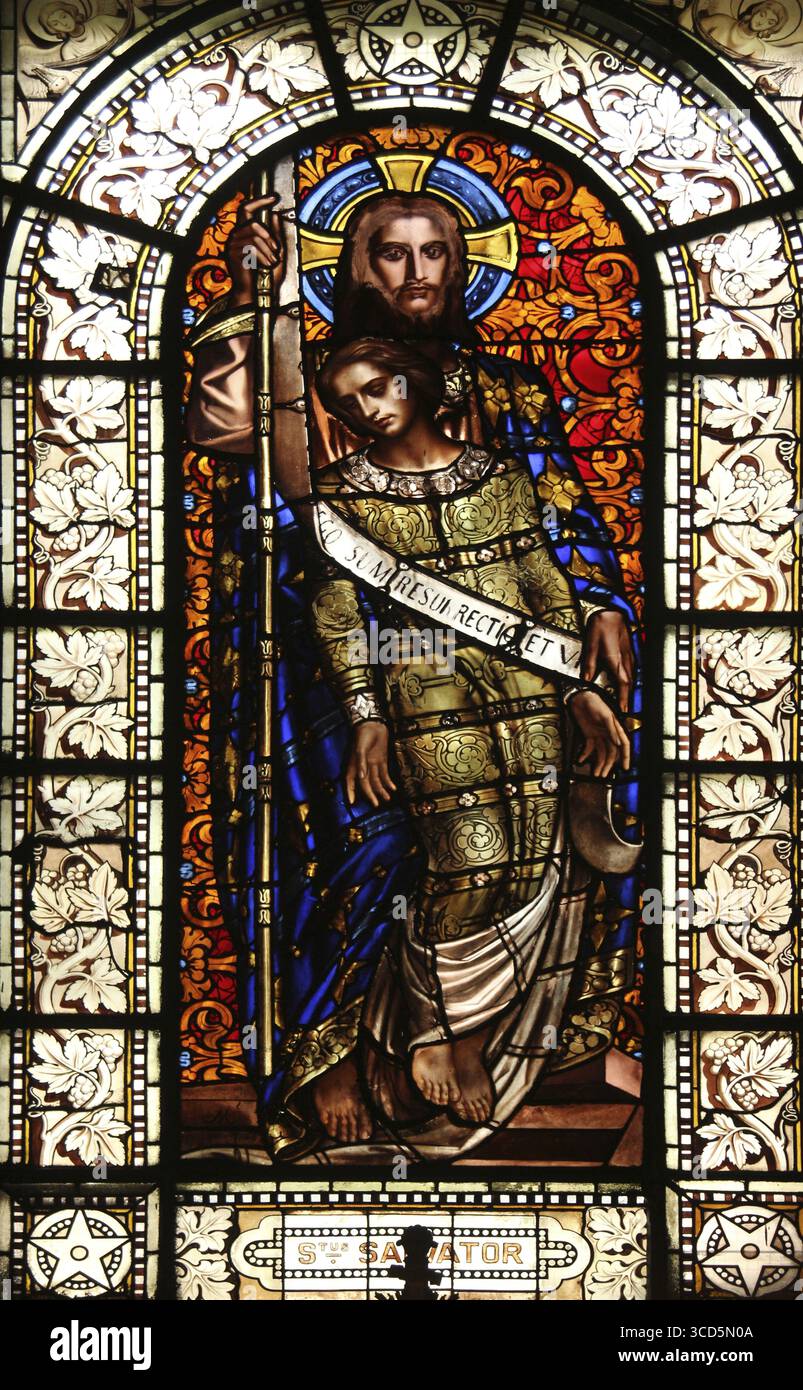 Savior, stained glass, Saint Vincent de Paul church, Paris Stock Photo ...