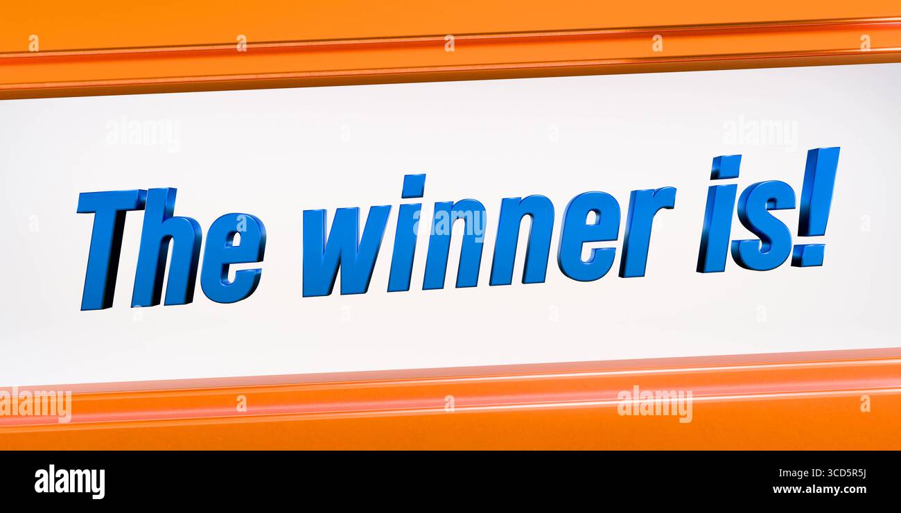 The winner is. The winner is. Shiny metallic banner in orange and blue ...
