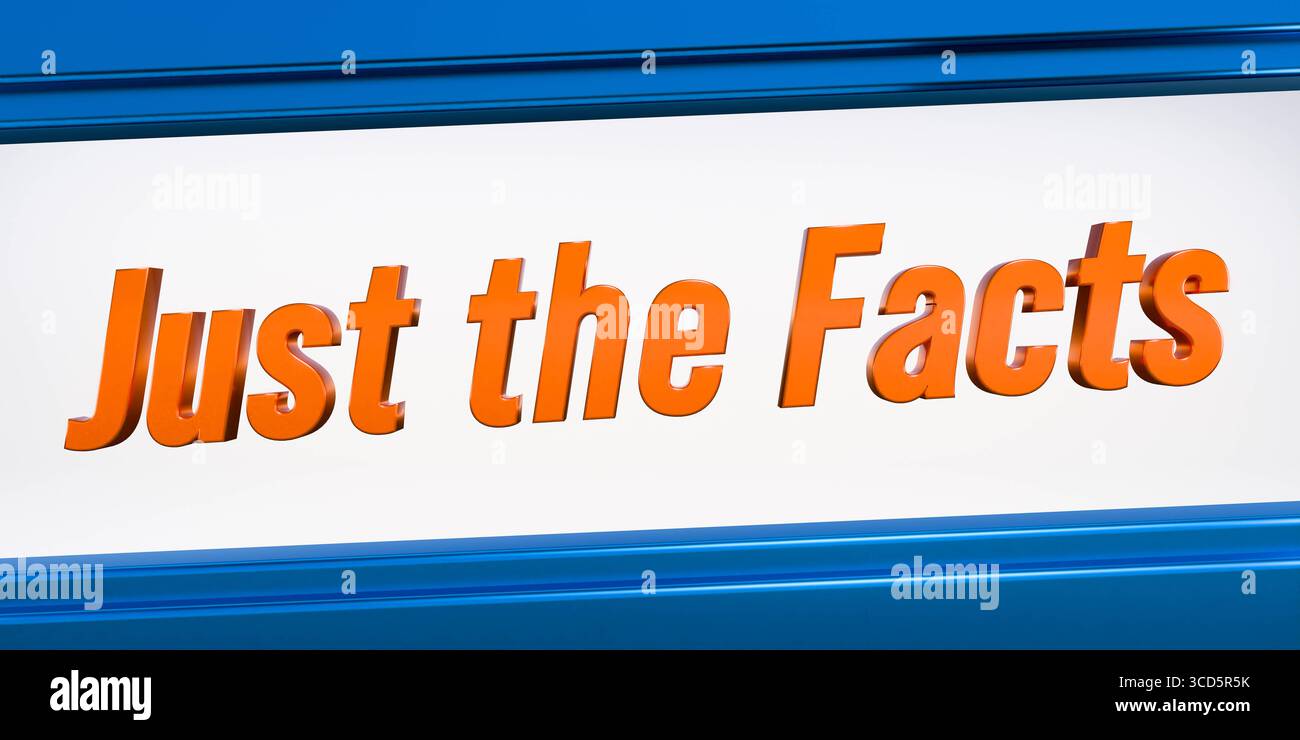 Just the facts. Just the facts. Shiny metallic banner in orange and ...