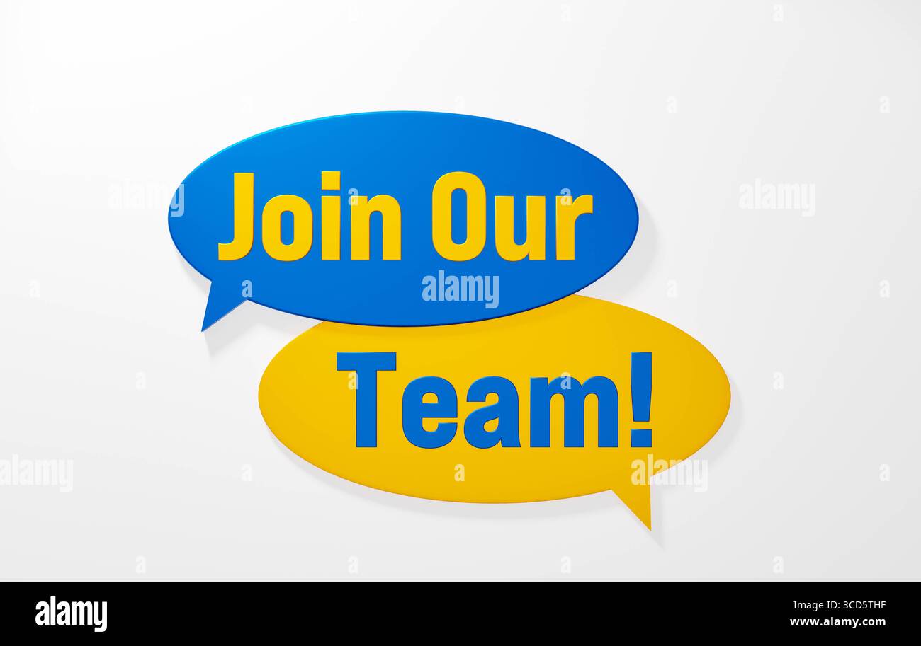 Join our team Join our team Speech bubble in yellow and blue. Support ...