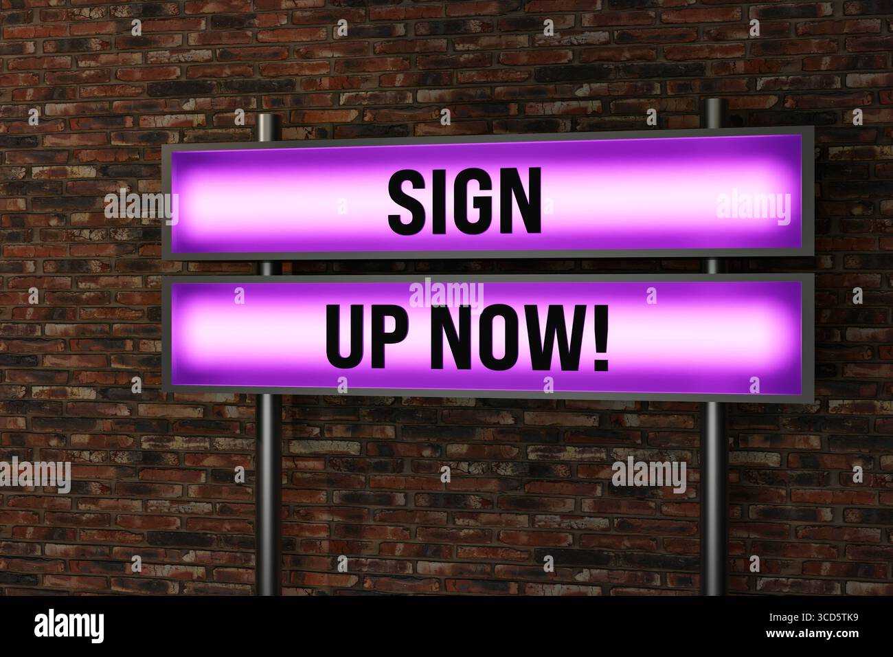 Sign up now Sign up now Illuminated sign in front of a red brick wall ...