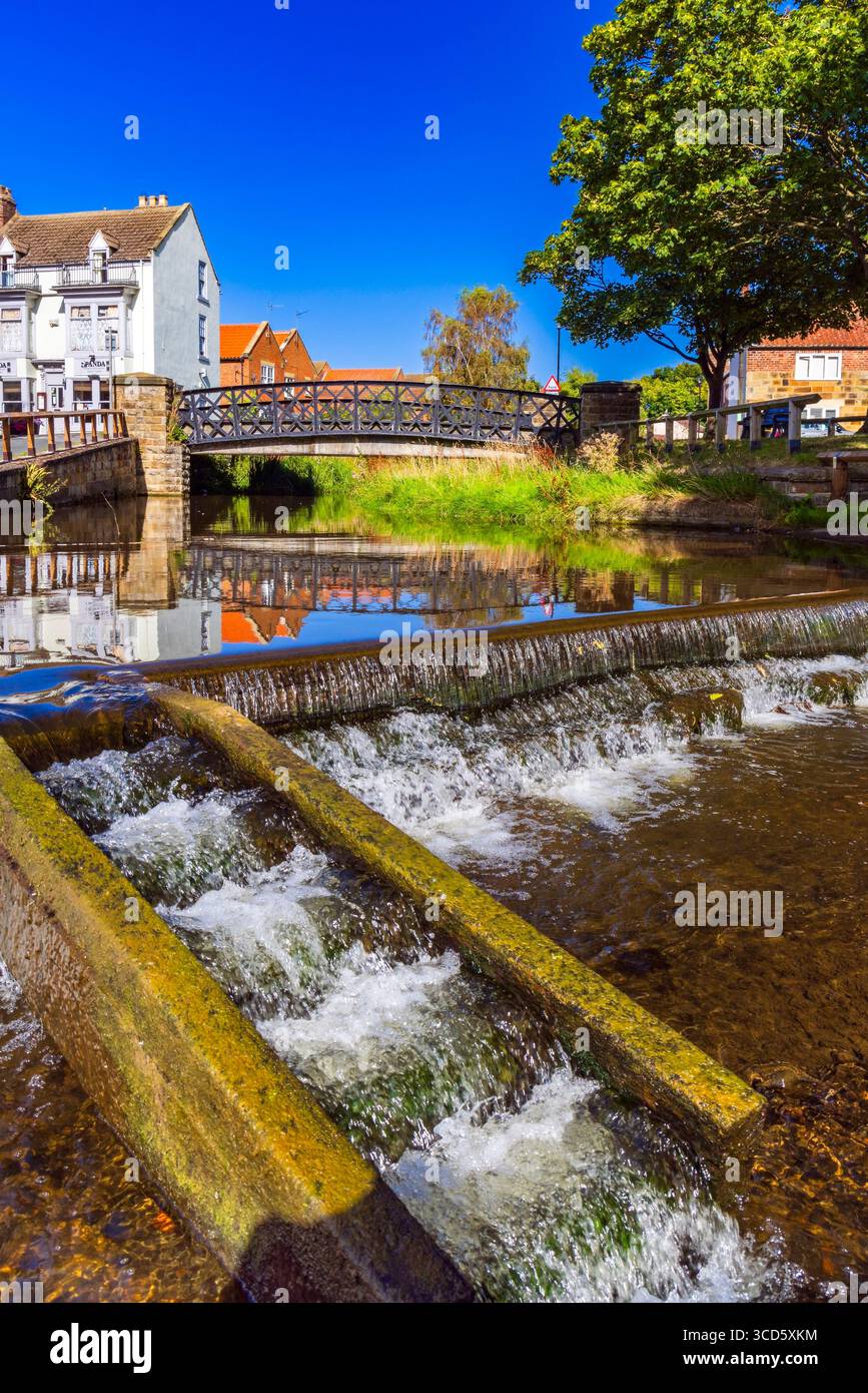 Weir, fish run, and bridge across River Leven, Stokesley, North ...