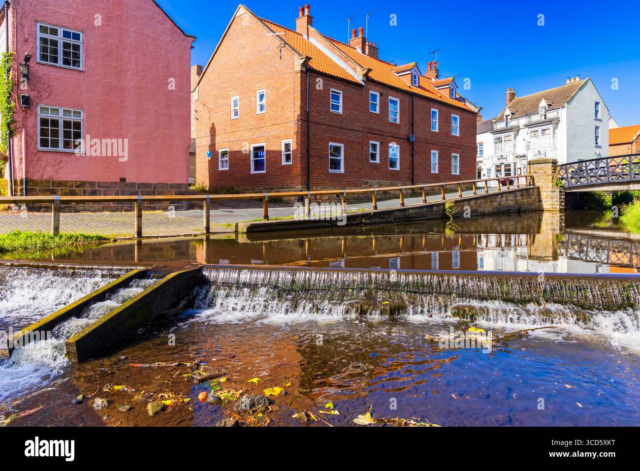Weir, fish run, and bridge across River Leven, Stokesley, North ...