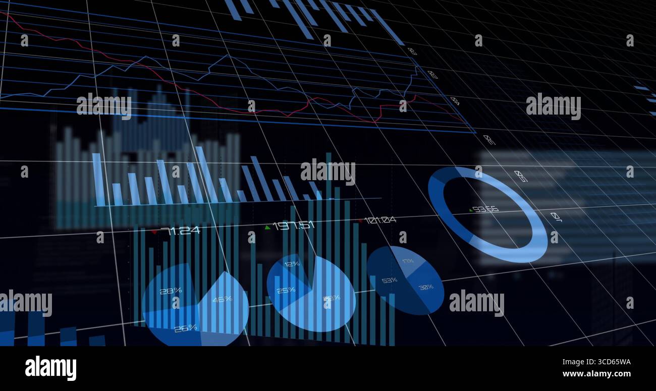 Displaying financial charts floating over virtual interface, with bar ...