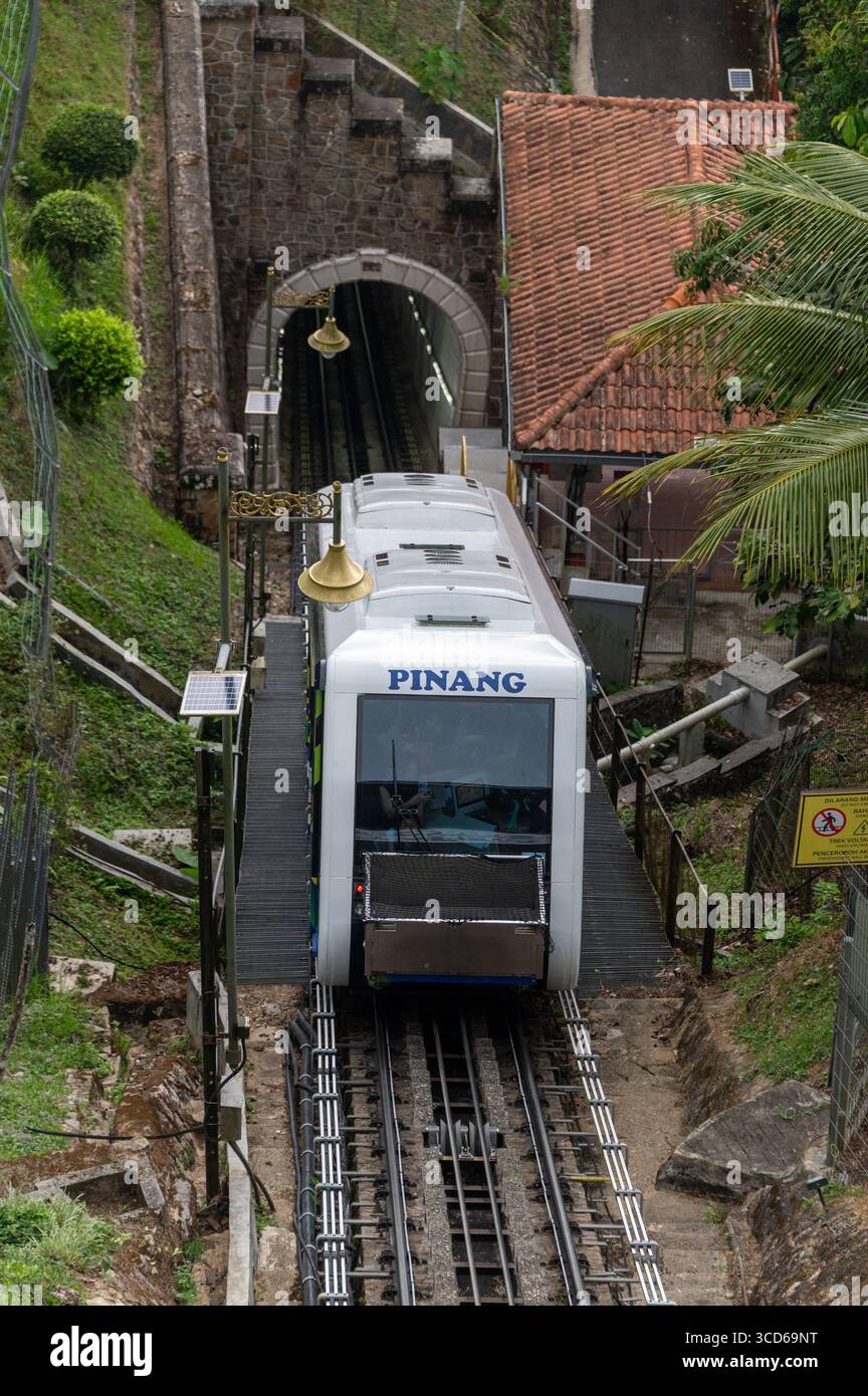The Swiss constructed Penang Hill funicular train, first opened in 1923 ...
