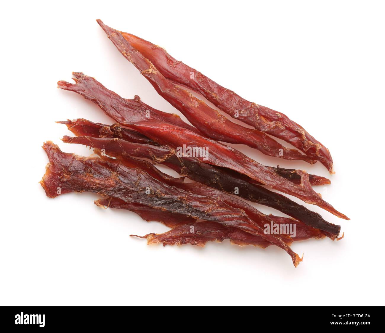 Top view of dried salted fish strips isolated on white Stock Photo - Alamy