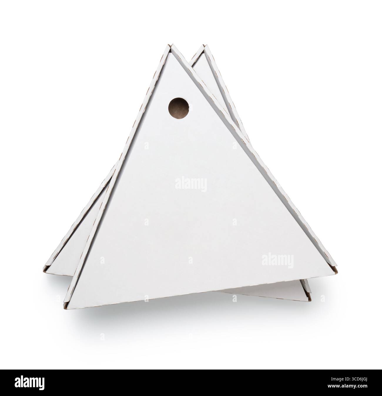 Top view of two blank triangle packaging pizza boxes isolated on white ...
