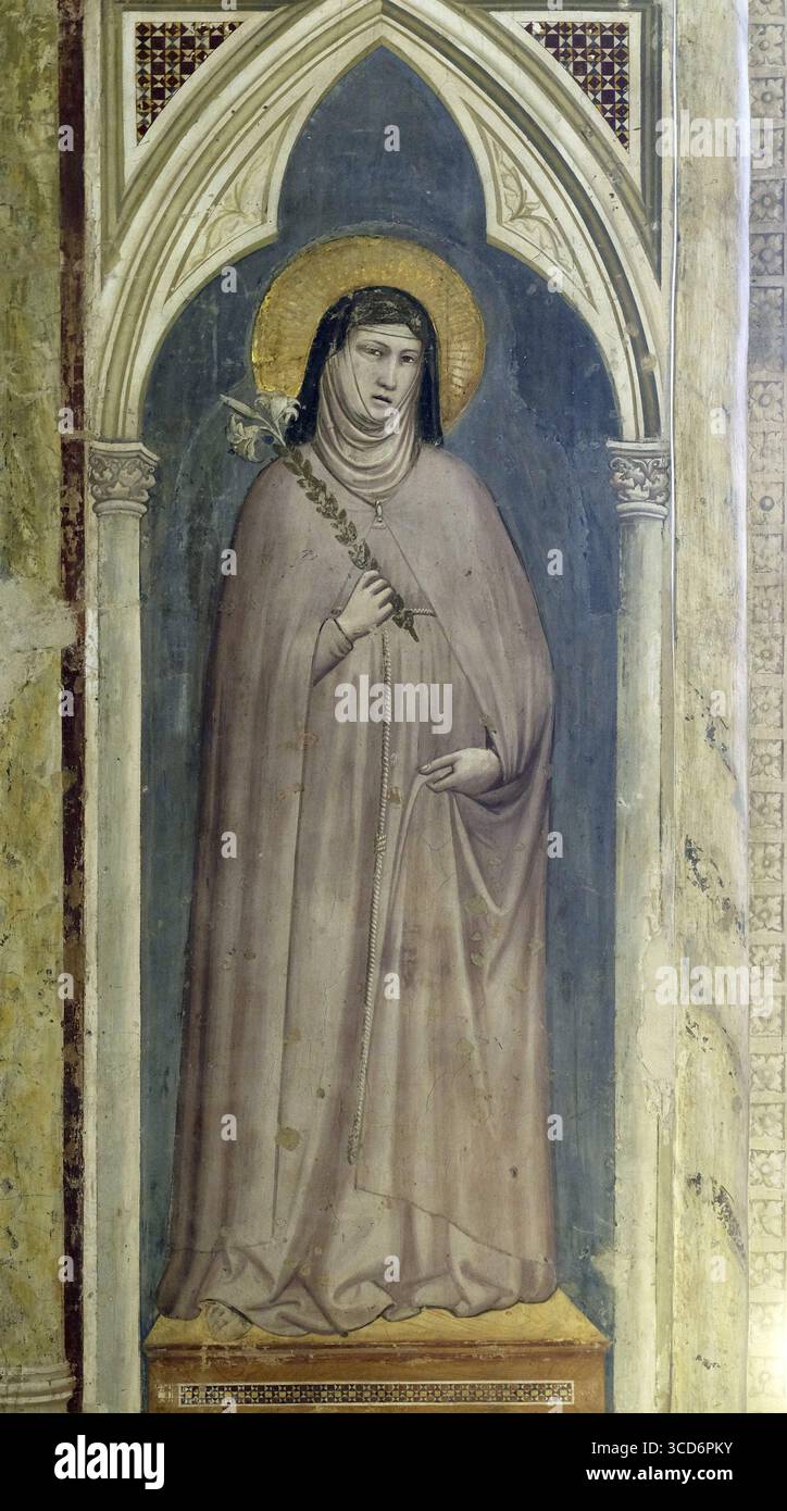 Saint Clare of Assisi holding a lily, fresco by Giotto di Bondone in ...