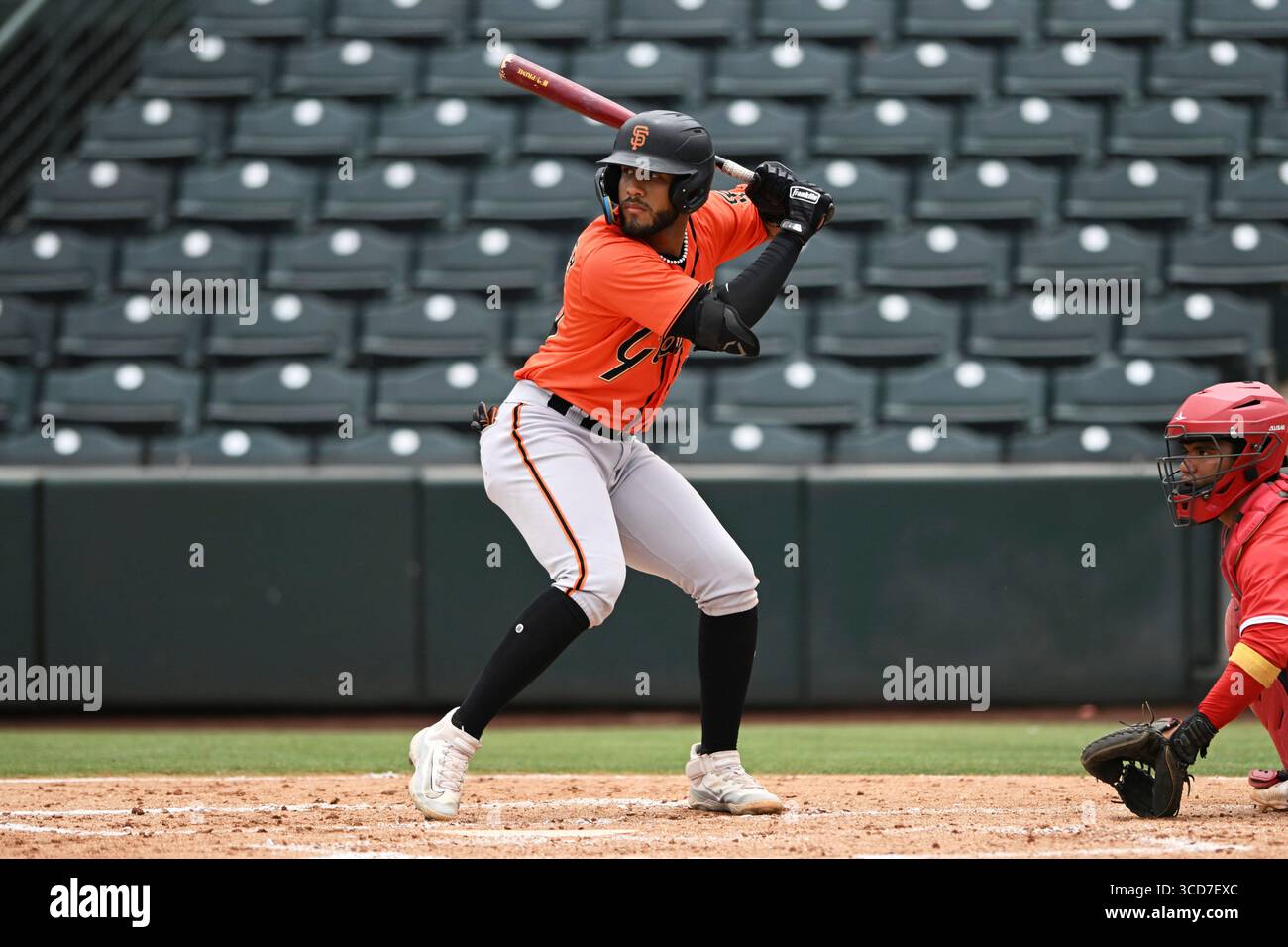 Jesus Alexander (19) of the ACL Giants at bat during an Arizona Complex ...