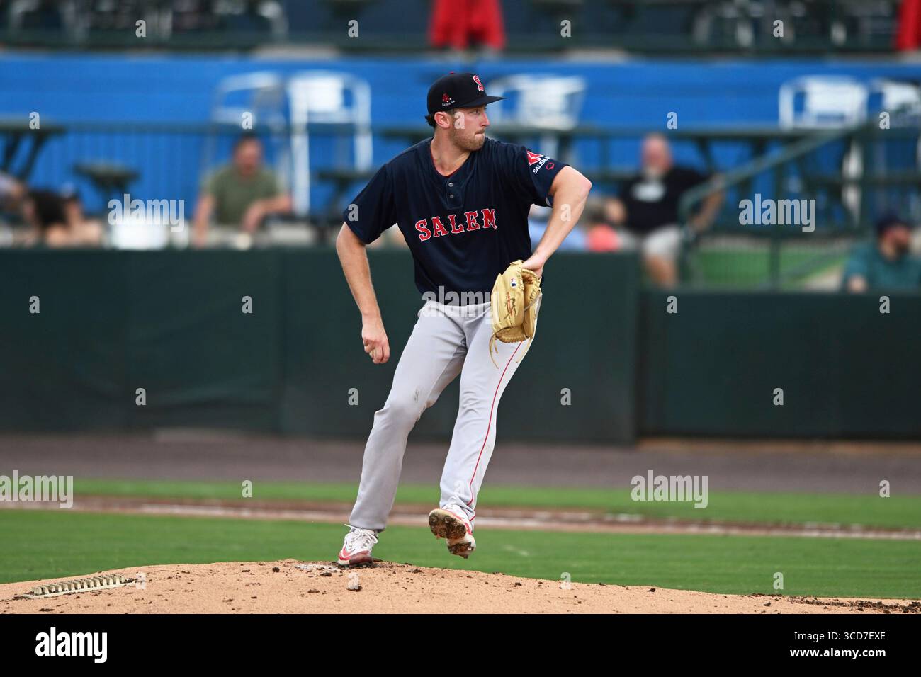 Salem Red Sox starting pitcher Steven Brooks (27) delivers a pitch ...