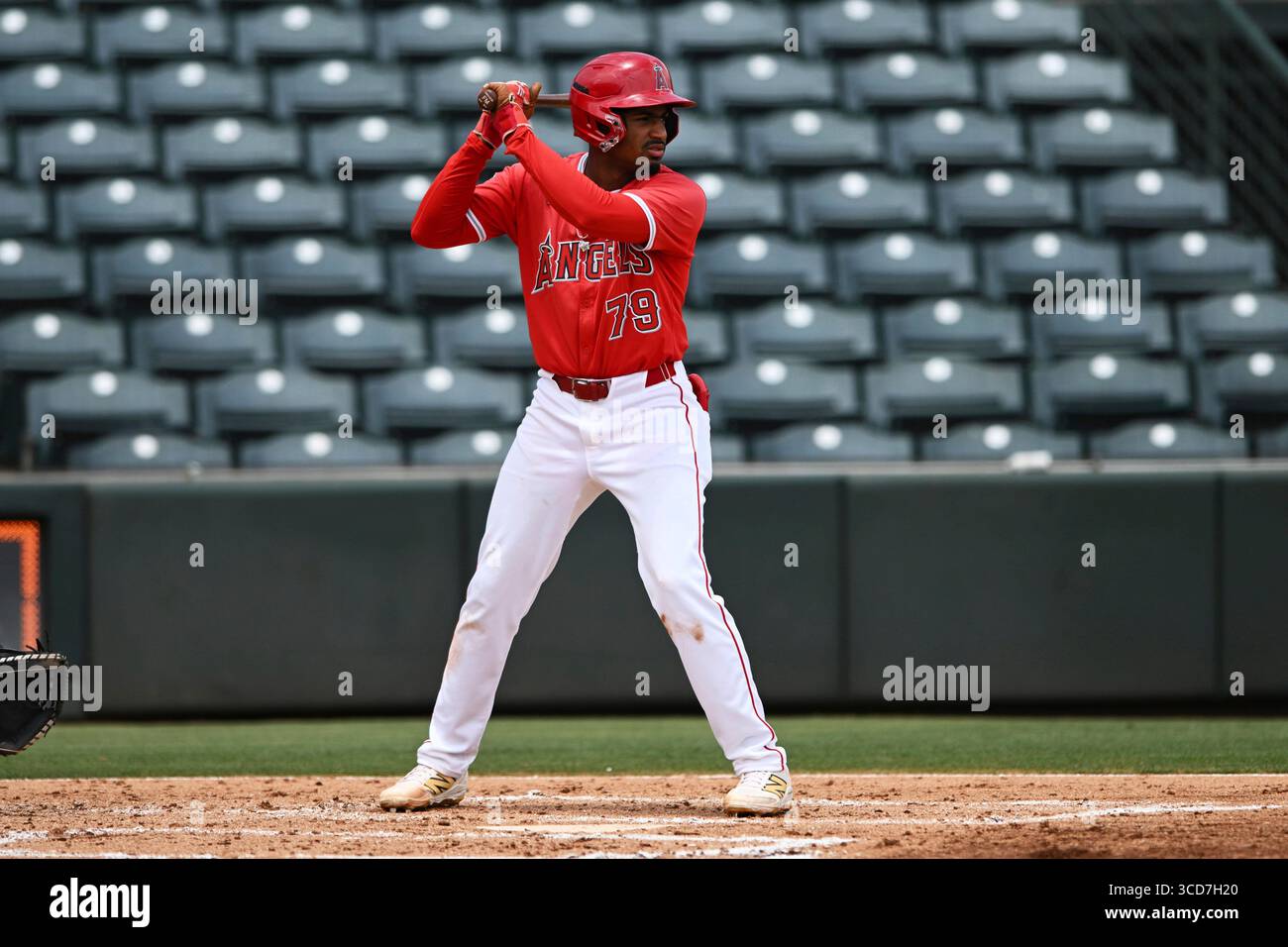 Felix Morrobel (79) of the ACL Angels at bat during an Arizona Complex ...