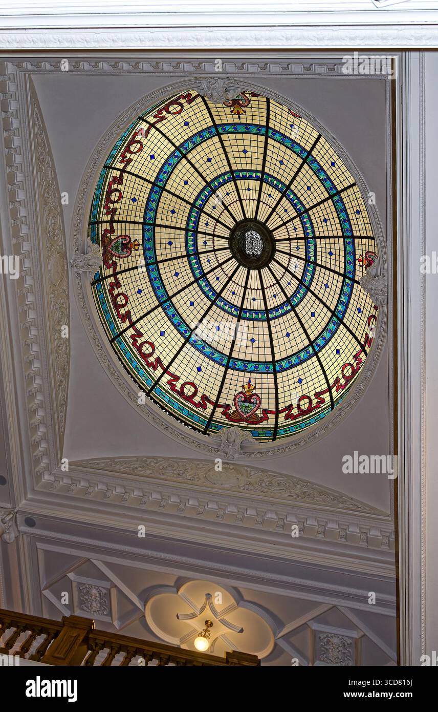 stained glass dome, circular elaborate plaster work, ceiling, artistic ...