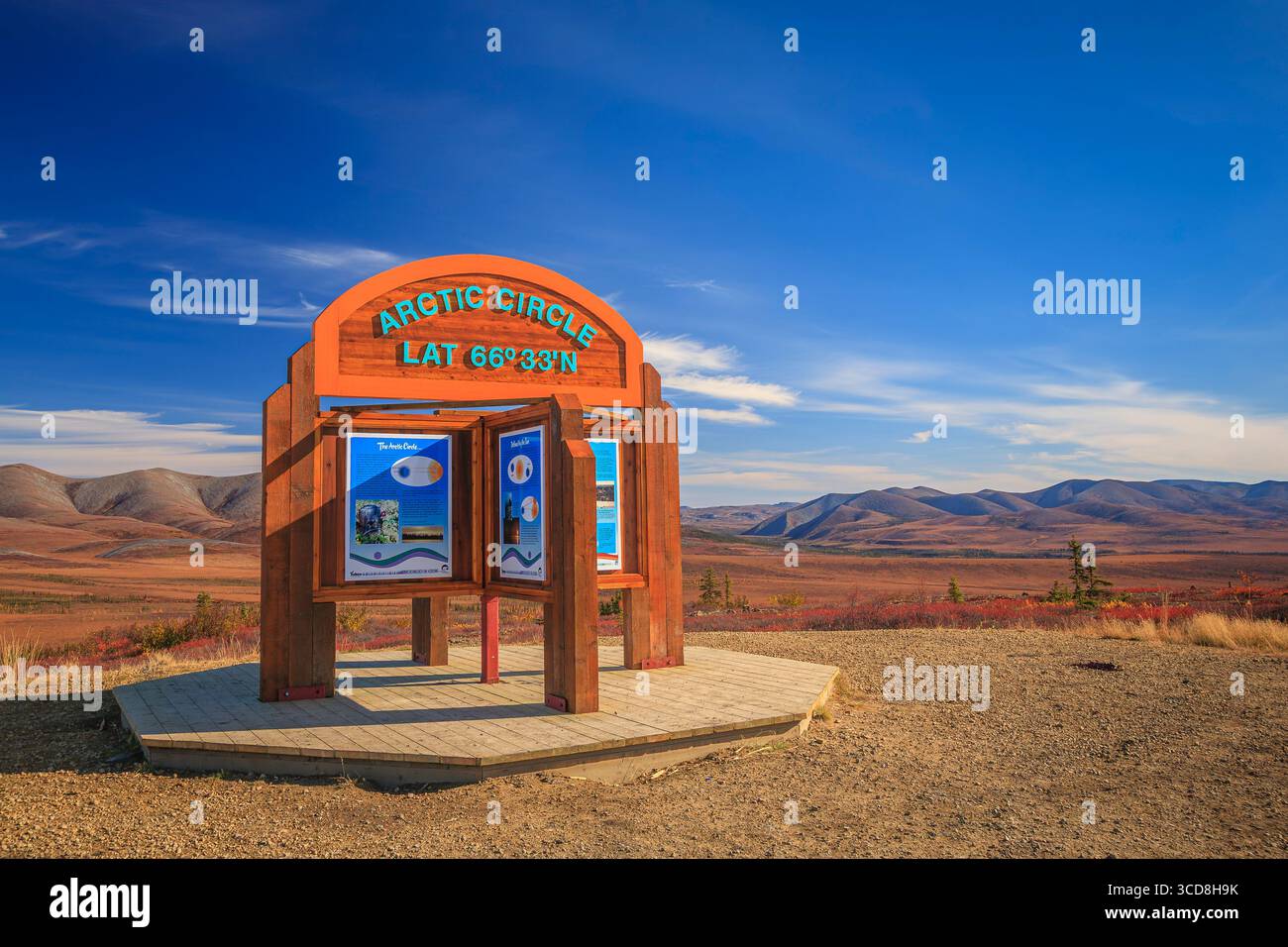 A road side sign marking the Arctic Circle along the Dempster Highway ...