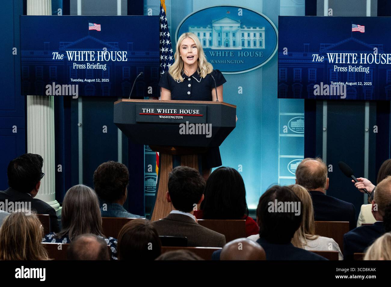 White House Press Secretary Karoline Leavitt speaking at a press ...