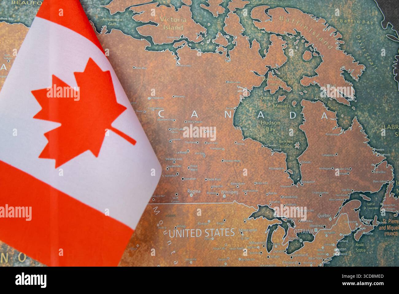 National flag of Canada on the world map background Stock Photo - Alamy