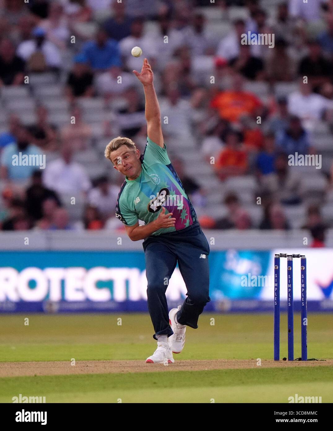Oval Invincibles' Sam Curran bowling during the Hundred Men's match at ...