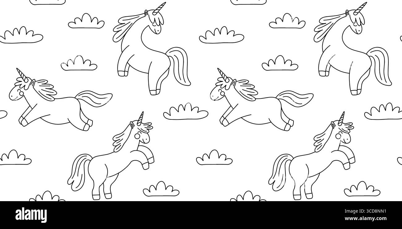 Doodle fairy seamless pattern Black and White Stock Photos & Images - Alamy