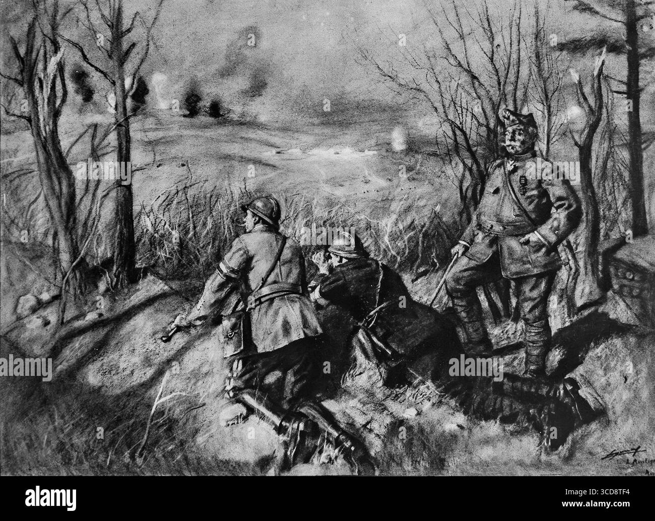 1916 L’Illustration drawing by Lucien Jonas showing General B. with two ...
