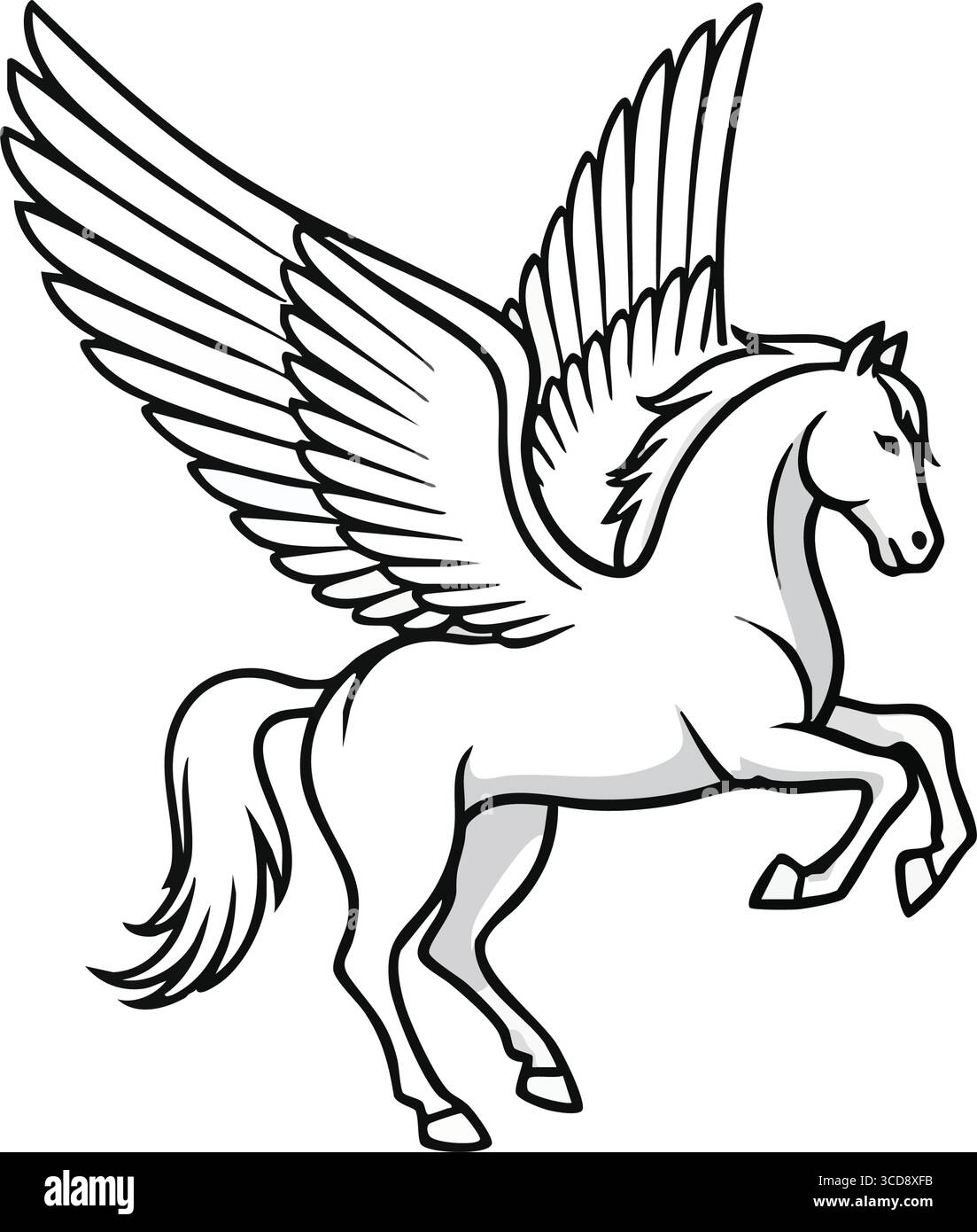 Majestic Rearing White Pegasus. A grand winged steed in an elevated ...
