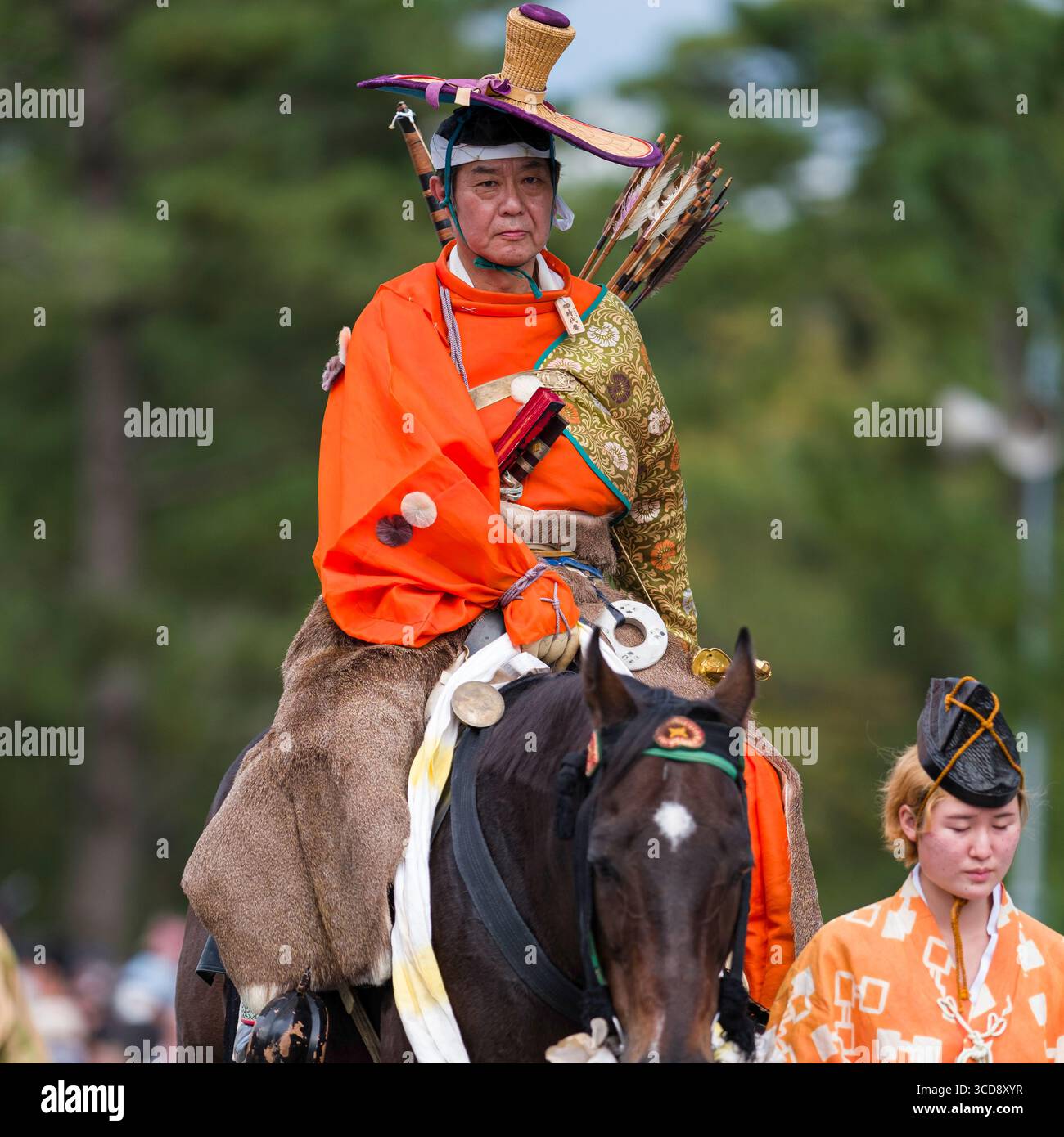 Japanese man dressed in Kamakura Period attire on horseback in ...