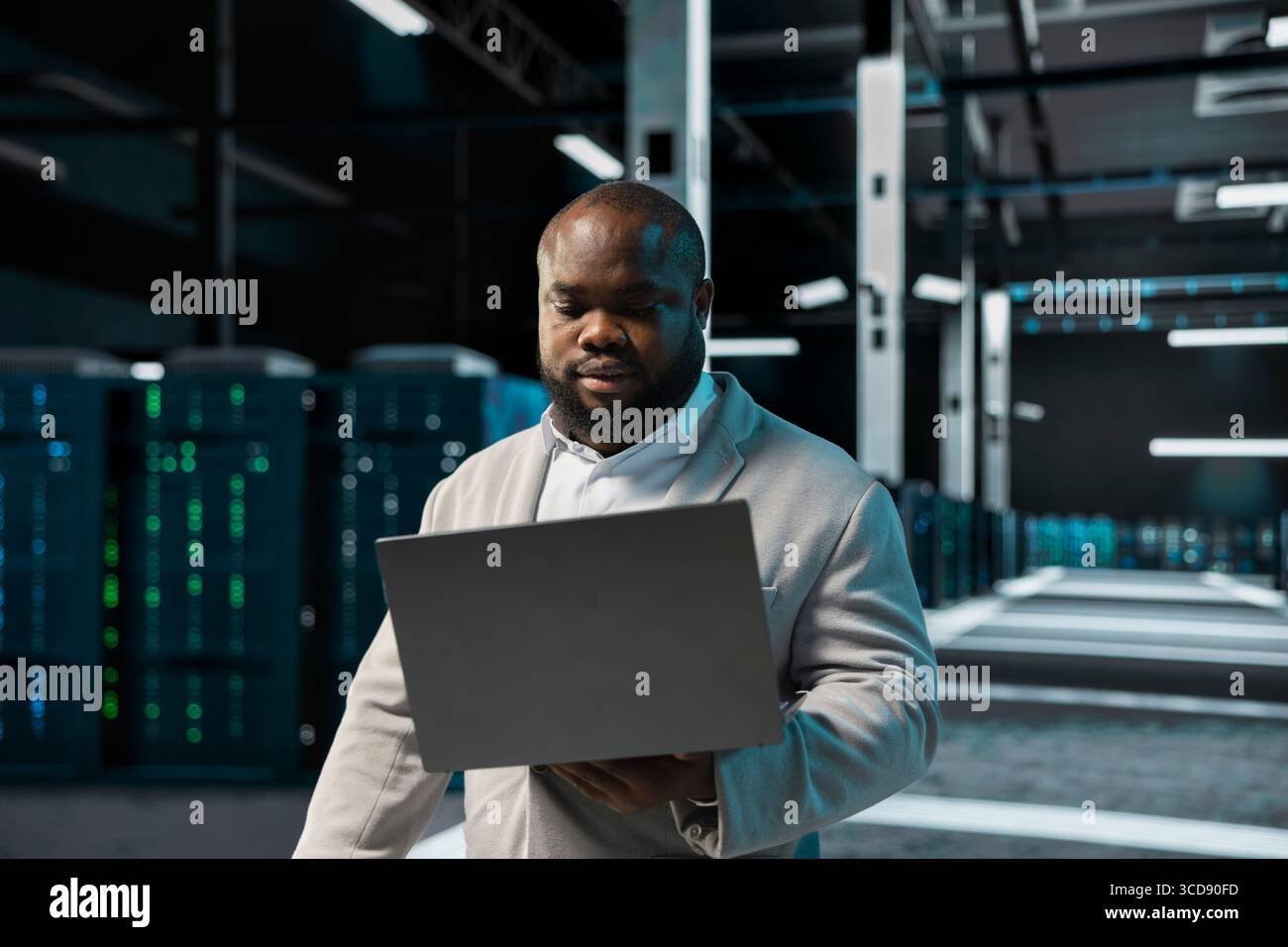 Data center system administrator running error checking utilities on ...