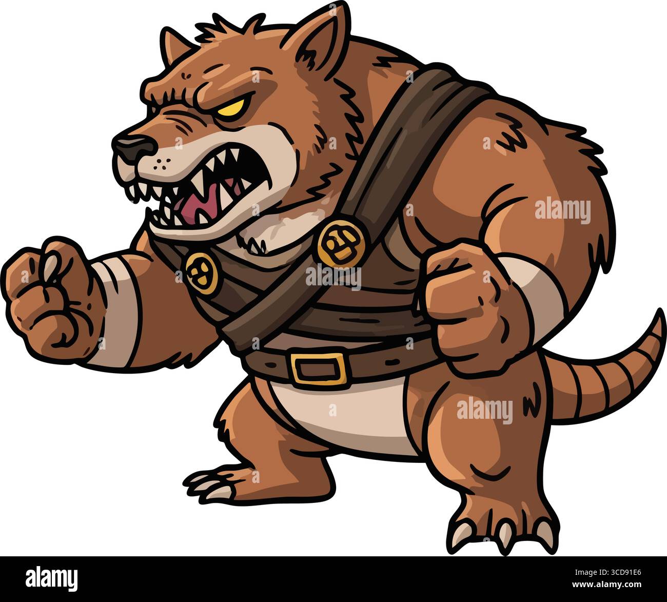Fierce Cartoon Beast Character. This aggressive, fantasy-inspired figure with prominent fangs ...