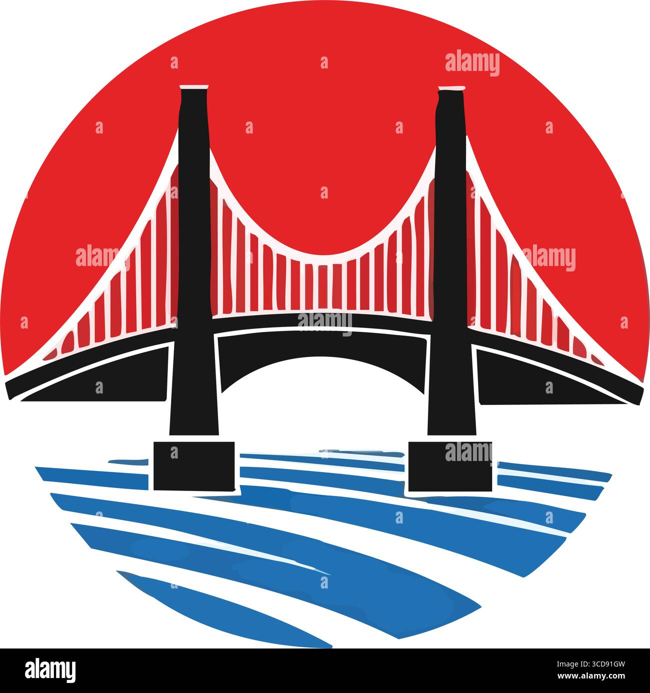 Abstract Bridge Over Water Art. Bold graphic illustration of a ...