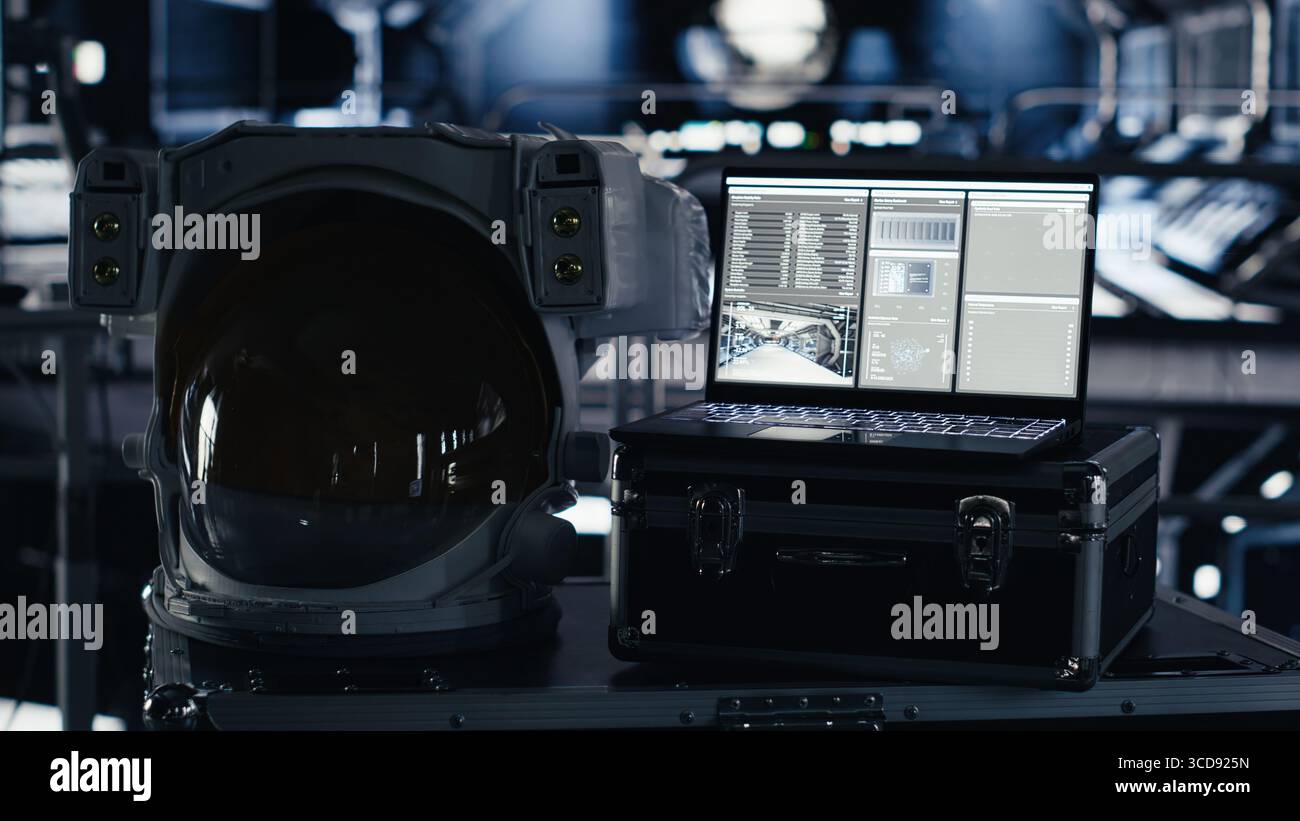 Laptop display in space station showing telemetry software during ...