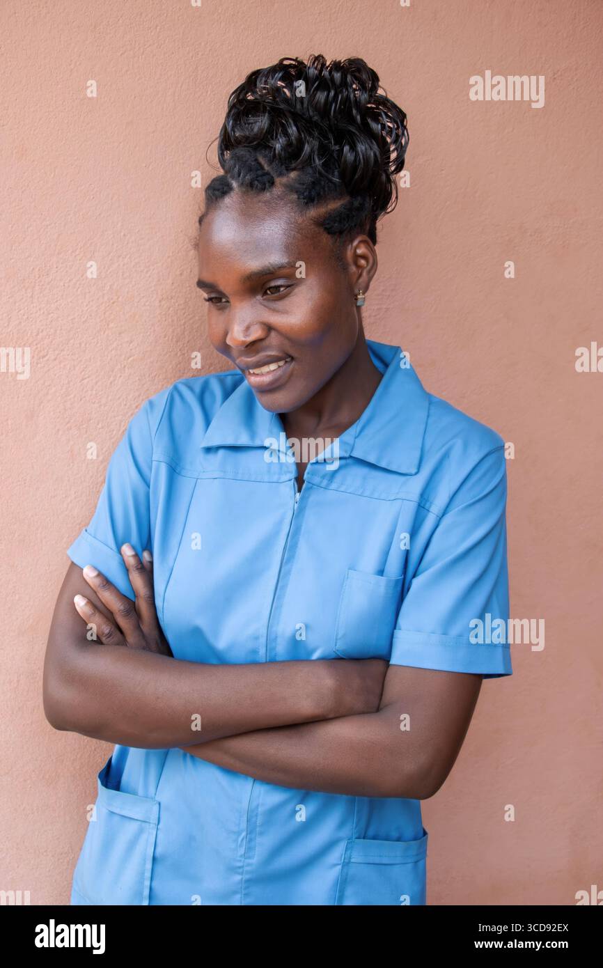 young african woman wearing smocks carers tunic workwear uniform ...