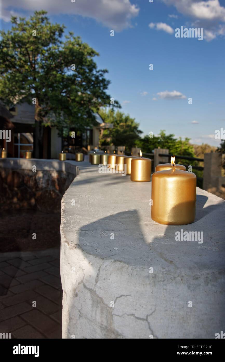 outdoor gold candles burning countryside elegance rustic romance ...