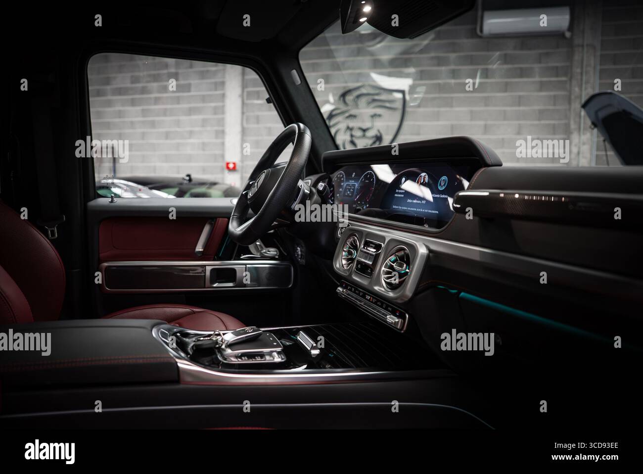 Interior of Mercedes AMG G Class with Red Leather Seats in Garage Stock ...