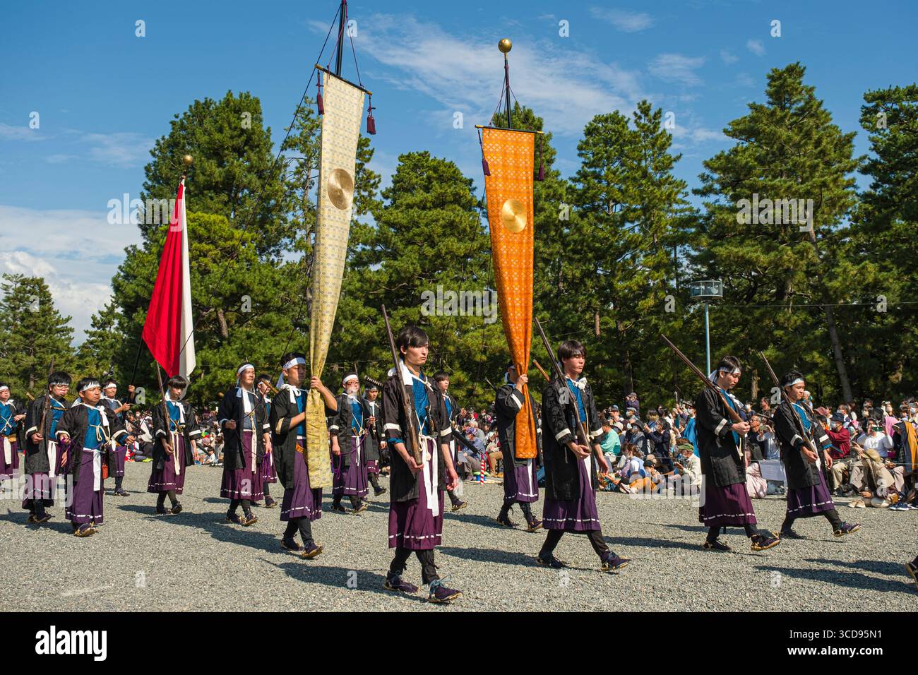 Procession of Meiji Restoration Imperial Army solders marching while ...