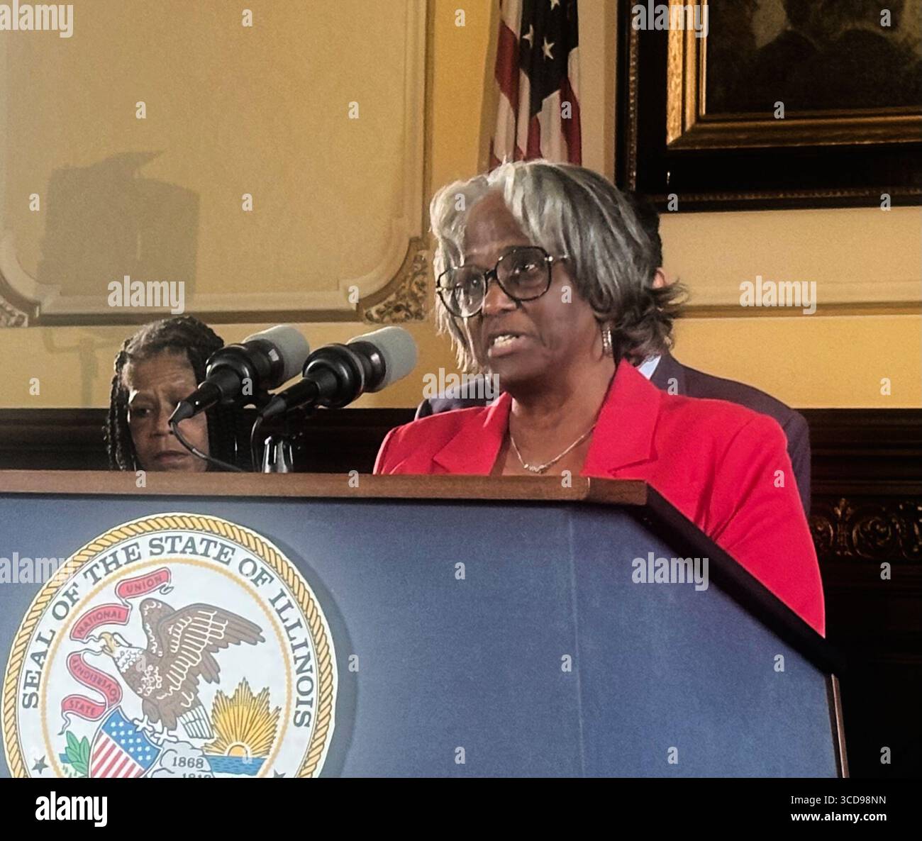 Sen. Doris Turner, D-Springfield, talks to reporters at the state ...
