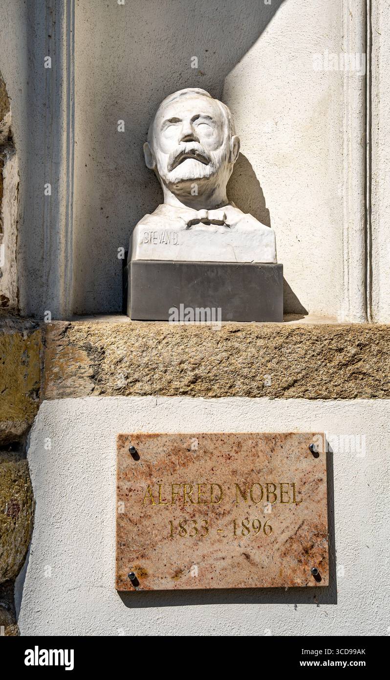 Bust of Alfred Nobel at Billet House in Gosposka Street, historic site ...
