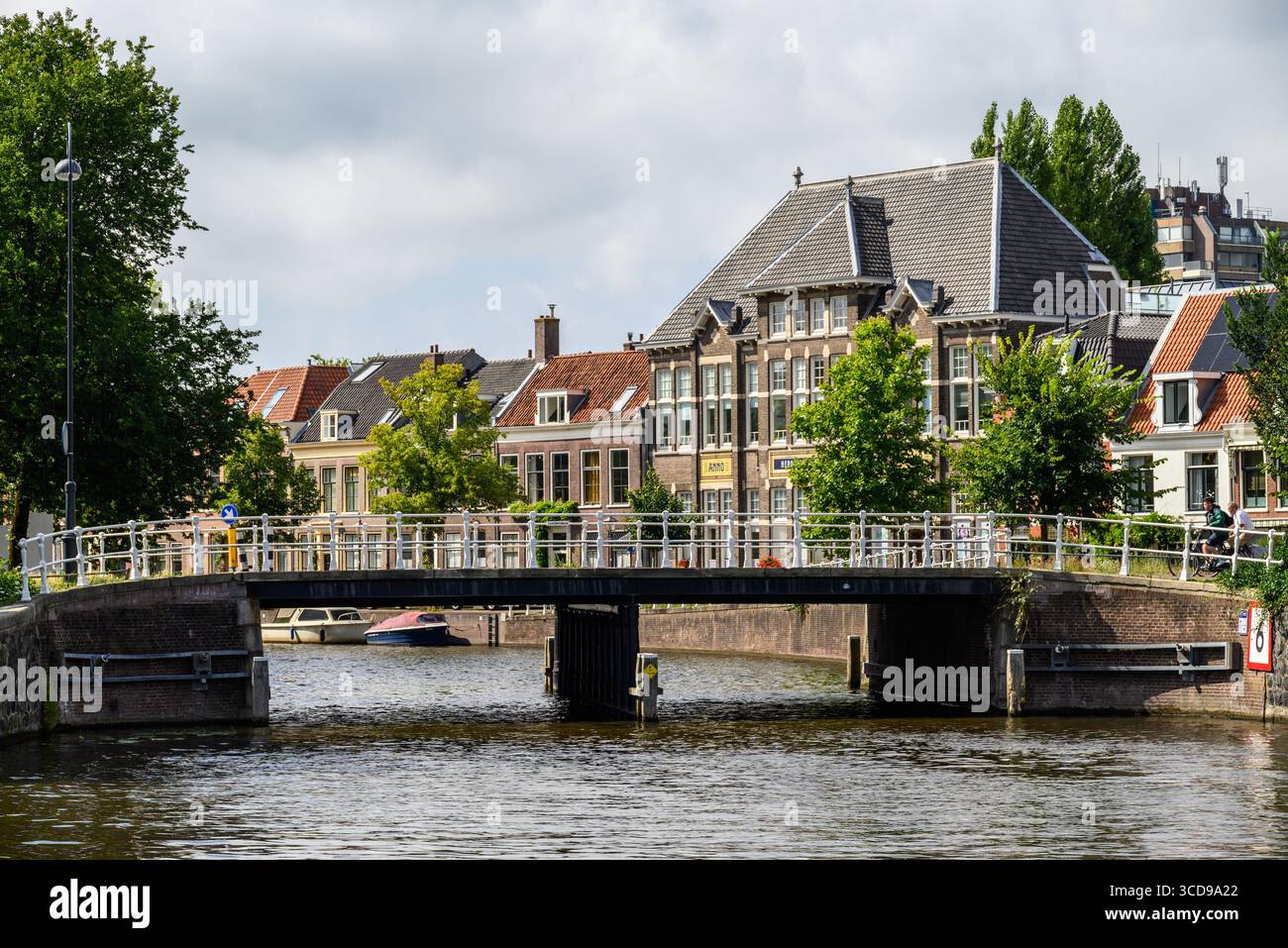 Old town of Haarlem with charming canals and colorful historic houses ...