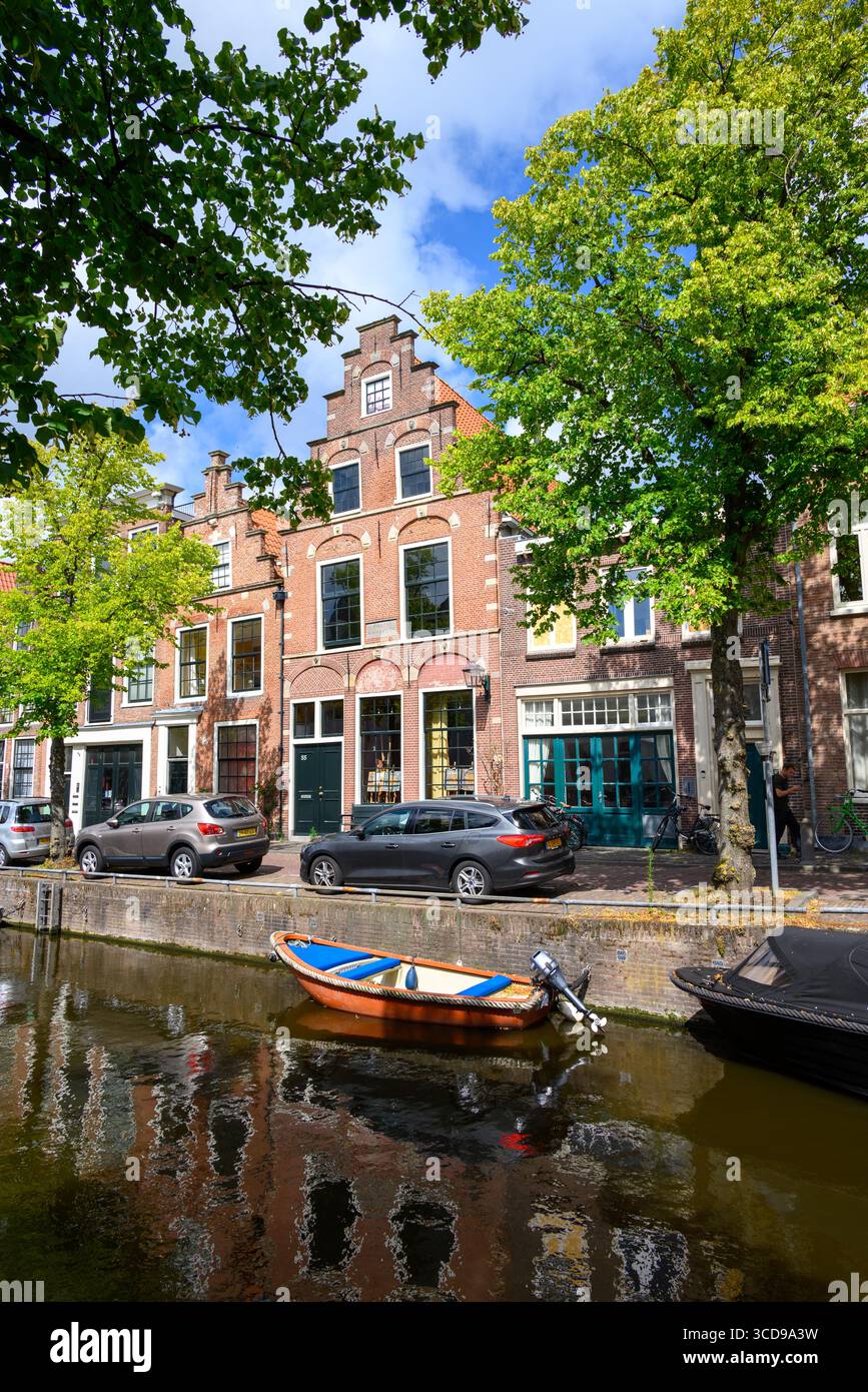 Old town of Haarlem with charming canals and colorful historic houses ...