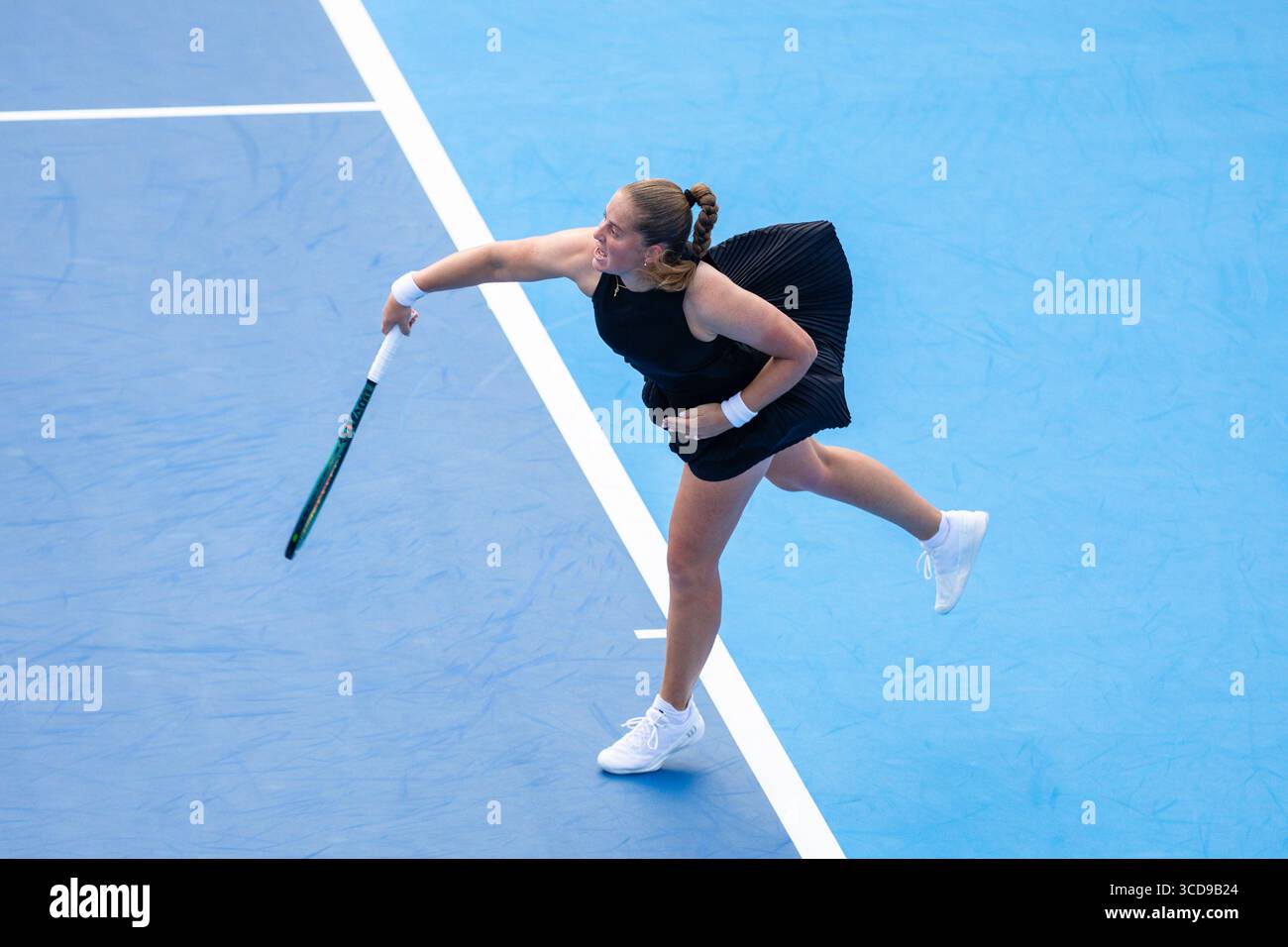 MASON, OHIO - AUGUST 12: Jelena Ostapenko of Latvia serves against ...
