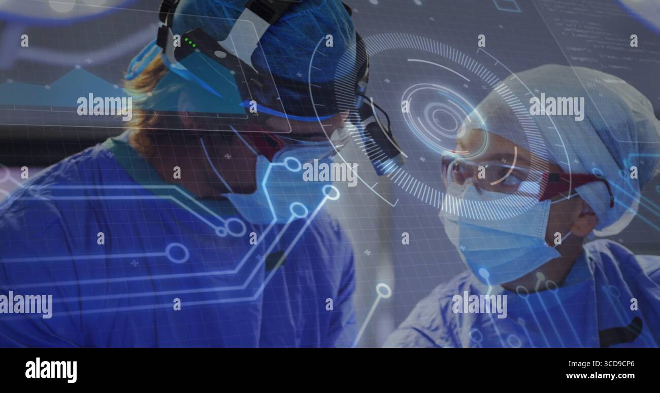 Consulting surgeons wearing scrubs, head-mounted visual devices in ...