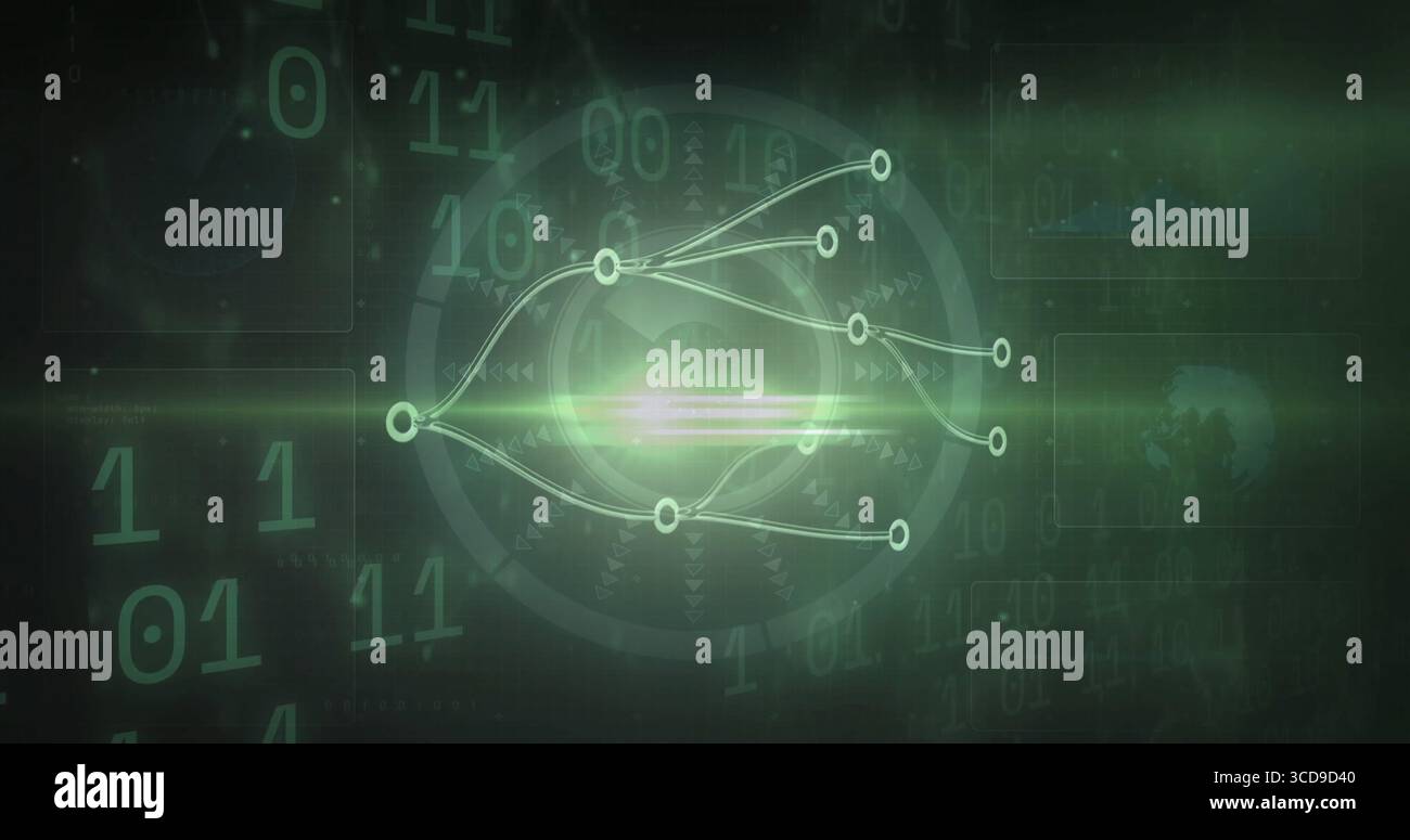 Displaying circular nodes connecting with lines around center glow in ...
