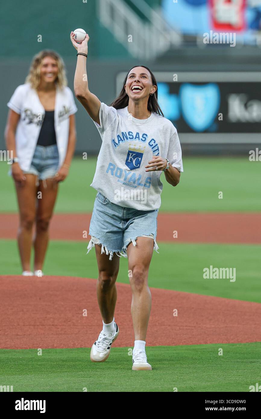 August 12, 2025: Kansas City Current's Vanessa Dibernardo throws out the ceremonial first pitch ...