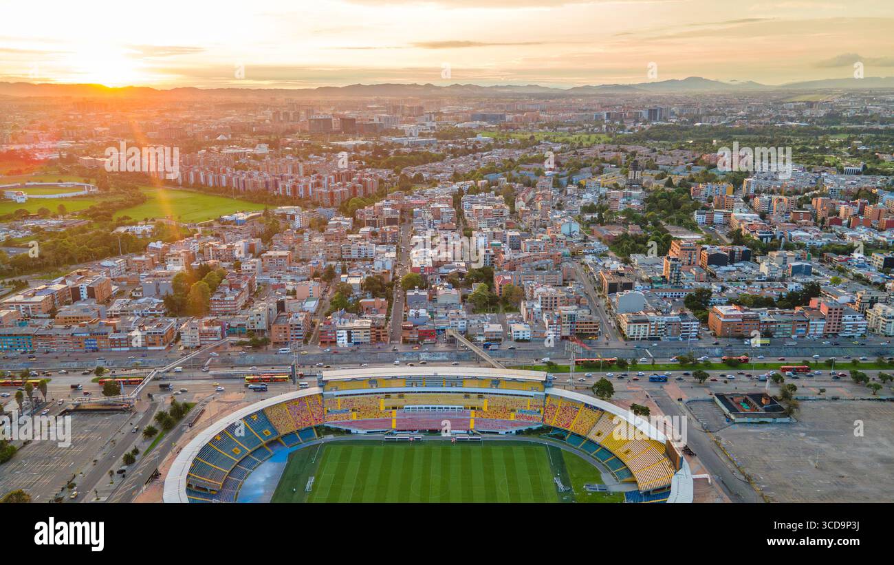 Stunning aerial view of Bogotá, Colombia at sunset, showcasing the city ...
