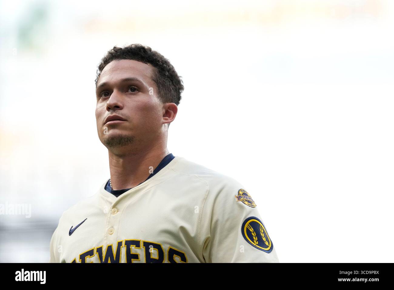 Milwaukee Brewers' Isaac Collins looks on during a baseball game ...
