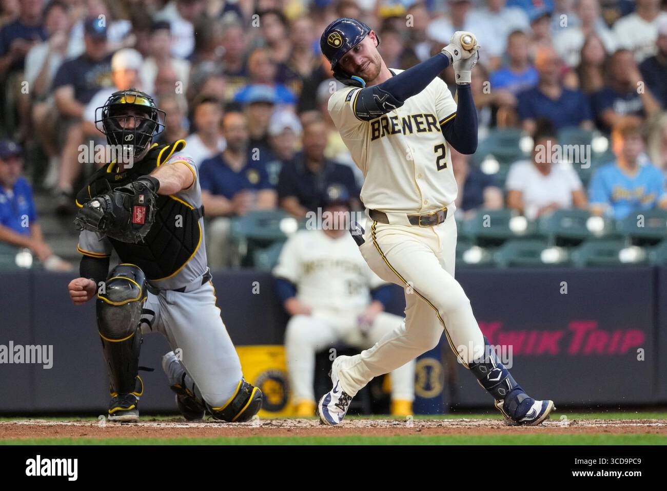 Milwaukee Brewers' Brice Turang bats during a baseball game against the ...