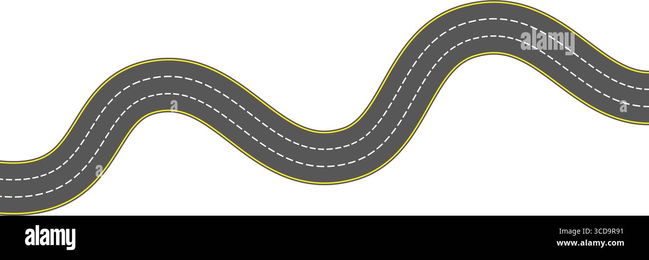 Top view winding road. Wavy highway lane or curved race track. Bend ...